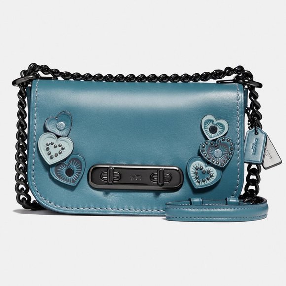 Coach | Bags | Coach 35 Swagger Shoulder Bag Hearts Applique Blue ...